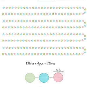 52 ft Pastel Party Decorations Easter Garlands Hanging Pink Blue Green Circle Dots Streamer Banner Backdrop for Spring Theme Birthday Party Decorations Unicorn Mermaid Party Supplies
