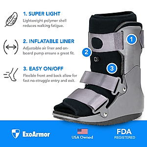 ExoArmor Superlight Walking Boot for Sprained Ankle, Foot Brace for Injured Foot, Stress Fracture, Broken Foot or Plantar Fasciitis. Air Liner. Short (Medium)