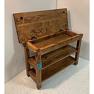 Hallway Entryway Foyer Storage Bench With Two Shoe Shelves in Your Choice of Color and Size 24 Inches to 46 Inches