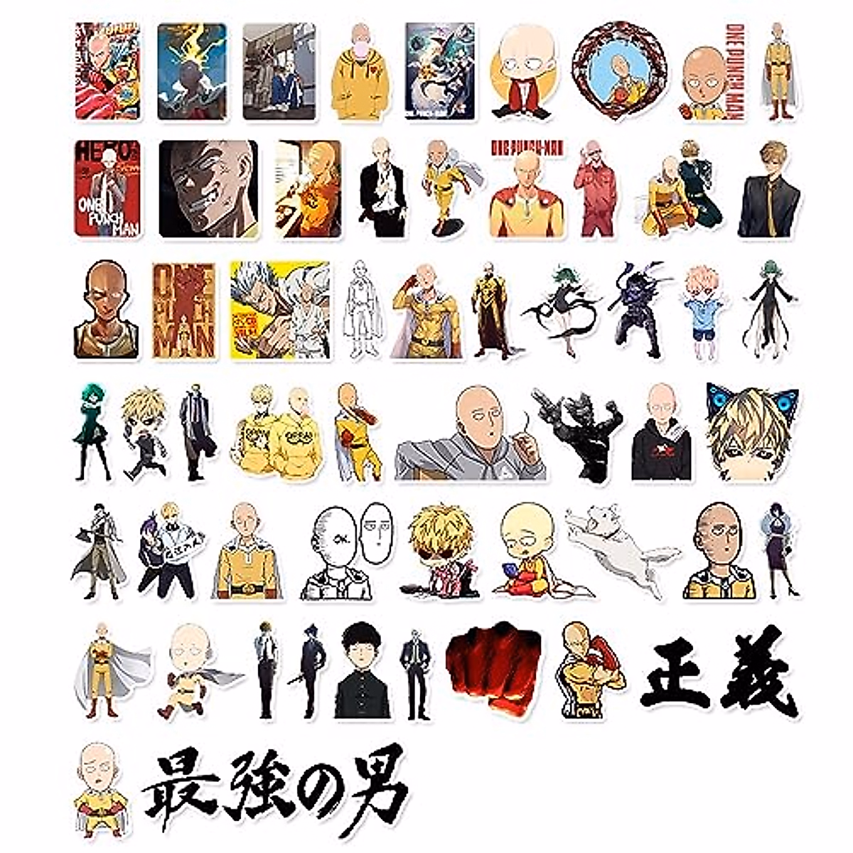50Pcs One Manga Punch Anime Stickers Bike Trunk Travel Laptop Skateboard Waterproof Genoses Saitama Sticker Kid Toys Wholesale Papelería Impermeable Regalo Anime Pegatina Botella Teléfono Película