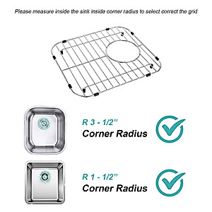 Kitchen Sink Grid, 11-3/4" x 13-1/4" Sink Protectors for Kitchen Sink with Rear Drain, Sink Rack for Bottom of Sink, 304 Stainless Steel Sink Rack with Strainer