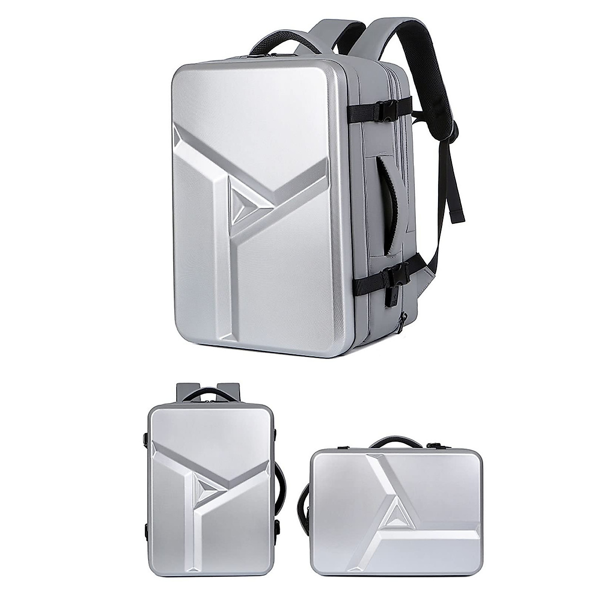 Elsegeod Hard Shell Gaming Backpack for Men，Anti Theft Waterproof Computer Bag with USB Port & Wet Pocket，Expandable Business Travel Carry On Luggage Backpack fit 15.6/16/17Inch Laptop ，silver