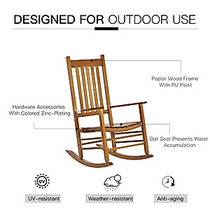 Outsunny Outdoor Rocking Chair, Patio Wooden Rocking Chair with Smooth Armrests, High Back for Garden, Balcony, Porch, Supports Up to 352 lbs, Natural