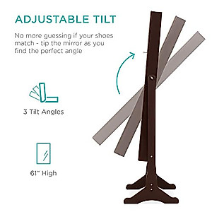 Best Choice Products 6-Tier Full Length Standing Mirrored Lockable Jewelry Storage Organizer Cabinet Armoire w/ 6 LED Interior Lights, 3 Angle Adjustments, Velvet Lining, Espresso