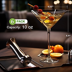 Unbreakable Martini Glasses Set of 6, 10 oz Plastic Martini Cocktail Glasses with Stem, Reusable Cocktail Glasses for Bar, Margarita, Whiskey, Gin, Tequila, BPA-Free, Top Rack Dishwasher-Safe, Clear
