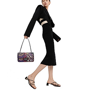 VOGUZY Fashion Quilted Handbags for Women Graffiti PU Crossbody Bags Shoulder Handbags Purse with Metal Chain Black Graffiti