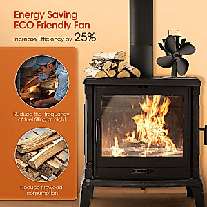 dskaoo Wood Stove Fan Heat Powered Non Electric, 4 Blades Fireplace Fan Save Energy, Efficient Heat Distribution, Quiet Wood Burning Stove Fan Thermal Fan for Buddy Heater/Gas Stove