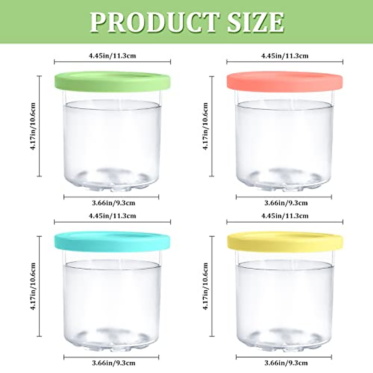 Ice Cream Pint Container Replacement for Ninja Creami Pints and Lids -16oz Cups Compatible with NC301 NC300 NC299AMZ Series Ice Cream Maker - Airtight Leak Proof Lids ，BPA-Free & Dishwasher Safe