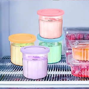 FIRJOY 16 oz. Containers | Extra Replacement Pints and Lids - Compatible with Ninja Creami NC301 NC300 NC299AMZ Series ONLY (4 Pack - Purple, Pink, Green, Yellow)