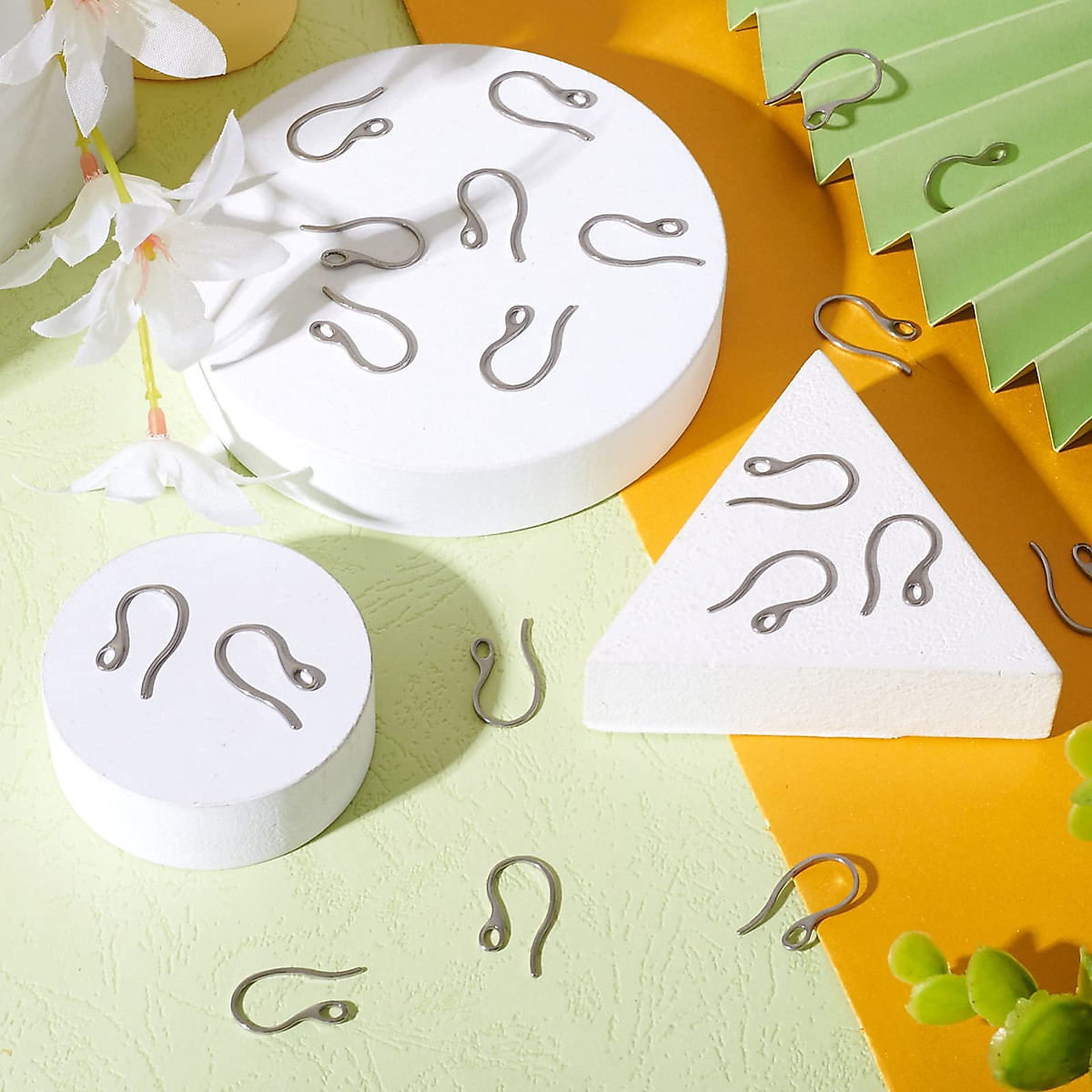 Pandahall 100pcs 304 Stainless Steel Earring Hooks 21.5x11x1mm with Loop Hole Ear Wire Findings for DIY Jewelry Making