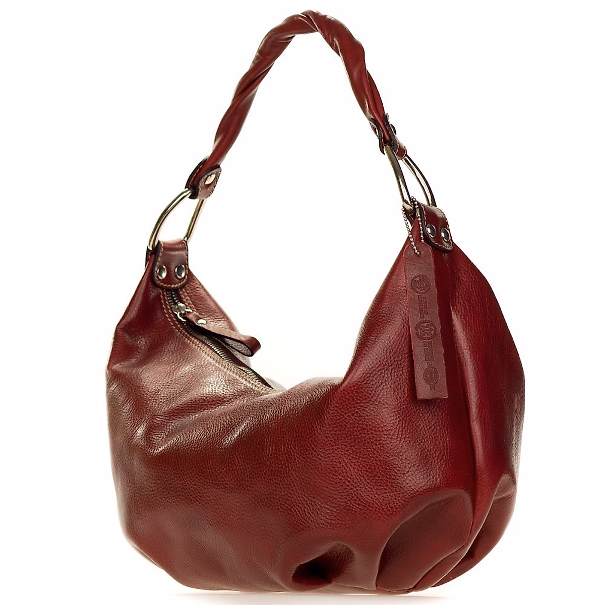 Robe di Firenze Italian Made Burgundy Red Organically Treated Leather Hobo Bag