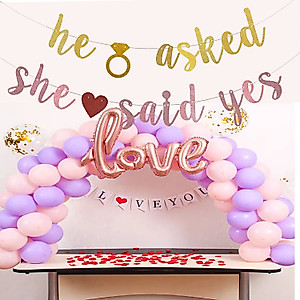 He Asked She Said Yes Banner, Gold Bride to Be Decorations,Gold Glitter Bunting Sign for Engagement Bridal Shower Wedding Party
