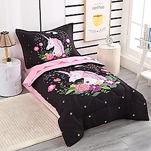 Wowelife Unicorn Toddler Bedding Set, Premium 4 Piece Toddler Bedding Sets for Girls, Rainbow Flower Bed-in-a-Bag, Super Soft and Comfortable for Kids