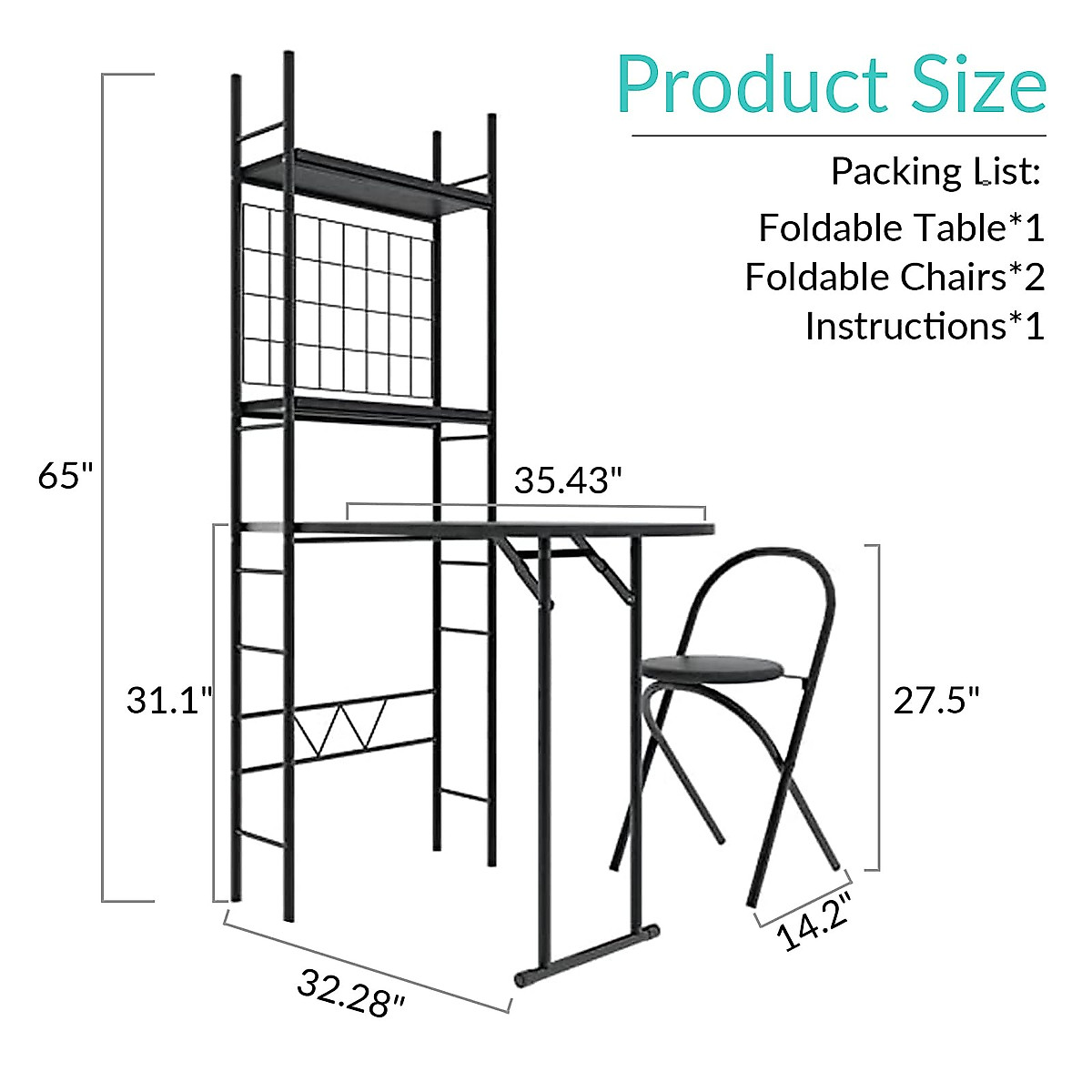 FUSLITE Small Dining Table Set for 2, Bar Table and Chairs, Small Kitchen Table for 2, Kitchen Island with Seating, with Round Bar Stools, for Small Spaces, Kitchen, Living Room, Black