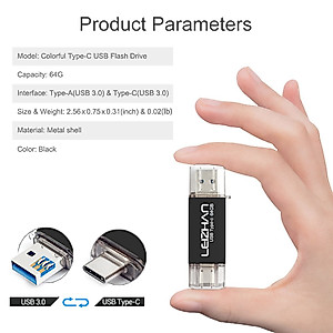 leizhan 64GB USB C Flash Drive USB 3.0 Type C Dual Jump Drive Memory Stick for USB C Smartphones, Samsung Galaxy S10,S9, Note9, S8, S8 Plus, LG G6, Google Pixel XL, Tablets,Black