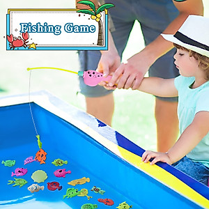 Boopel Magnetic Fishing Toys, Water Pool Games for Kids,Bathtub Bath Game Set for Toddlers with 50 Fish 2 Fishing Rod and 2 Nets Pool Fishing Game for Boys Girls Age 3 4 5 6 7 8