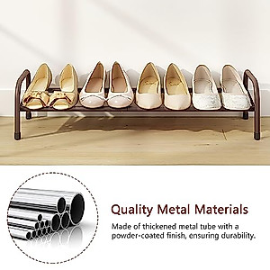 Gewudraw 1-Tier Shoe Rack Expandable, Width Adjustable Shoe Shelf Storage Organizer, 41.53'' Metal Standing Shoe Rack for Bedroom Entryway Closet, Holds up to 6 Pairs Shoes, Brown