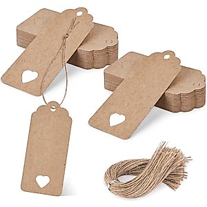 SallyFashion 80PCS Brown Gift Tags with String, Hollow Heart Tags Blank Tags for Party Favors Baby Shower Favors Wedding Crafts Decoration