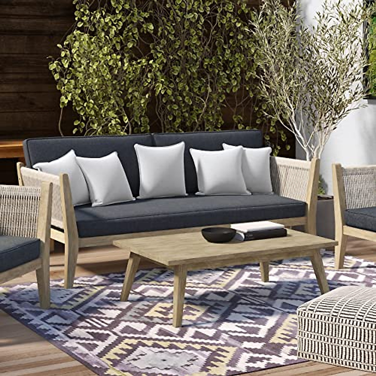 SIMPLIHOME Cayman 77 Inch Wide Contemporary Outdoor Sofa with Décor Pillows in Slate Grey Polyester Fabric, For the Living Room and Family Room