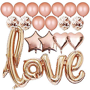 Valentines Day Decorations, 40 Inch Rose Gold Love Balloons Kit – Pack of 20 | Rose Gold Valentines-Day Party Supplies, Heart Shaped and Latex Balloon kit | Wedding, Bridal Shower Decorations