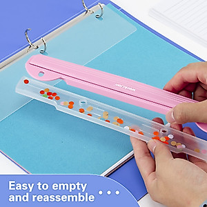 WORKLION 3 Ring Hole Puncher for Binders,Pink,with 10" Ruler, Plus Paper-chip Tray Design,Paper line up Guide,5 Sheets Capacity…
