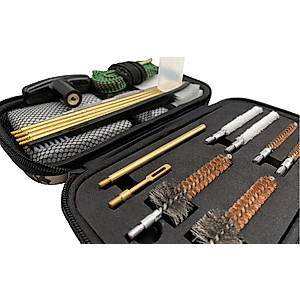 APCHYWELL Rifle Pistol Gun Cleaning Kit for 22LR .22 Cal with Gun Snakes, Bore Chamber Brushes, 32inch Brass Cleaning Rod, Cotton mop, in Compact Zippered Case