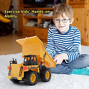 HYG Toys RC Dump Truck 1：22 Scale Remote Control Construction Vehicle Toys for 4 5 6 7 8-Year-Old Kids Toddlers Boys Girls, 4 Wheel Driver Truck Toys with Rechargeable Battery