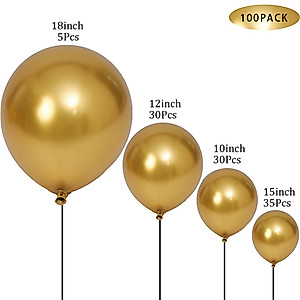 100pcs Metallic Gold Balloons Different Sizes 18 inch +12 inch +10 inch +5 inch Chrome Gold Balloon Gold Latex Balloons for Halloween Christmas Thanksgiving Birthday Party Graduation Baby Shower