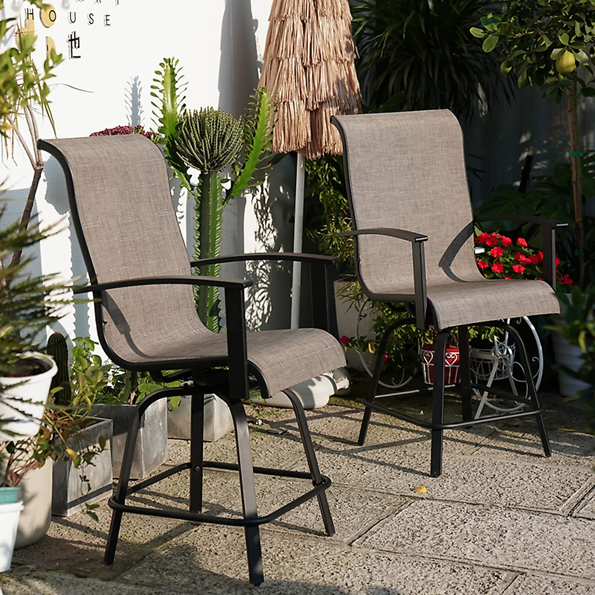 Grand patio Outdoor Counter Height Patio Stools Set of 2, Swivel Bar Chairs for Balcony, Poolside, Backyard, Garden (Coffee, 2PC)