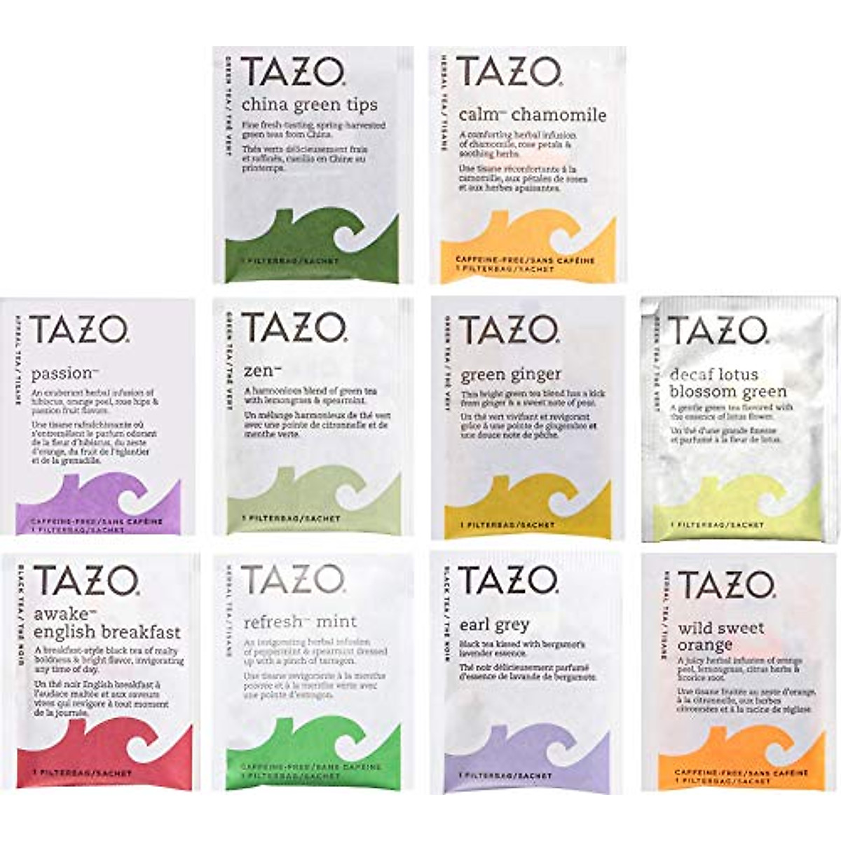 Tazo Tea Bags Sampler 40 Count Variety Gift Box, 10 Different Flavors with By The Cup Honey Sticks