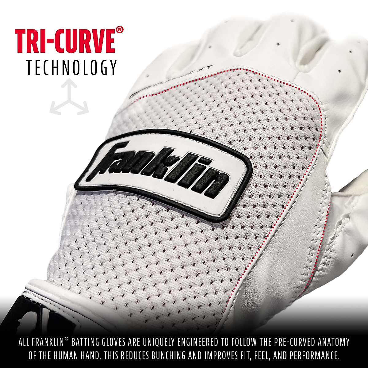 Franklin Sports MLB Batting Gloves - Classic XT Adult Men's + Youth Batting Gloves Pair - Baseball + Softball Gloves - White - Adult Large