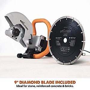 Evolution R230DCT - 9 in Concrete Saw (Aka Circular, Angle Grinder, Cut Off/Chop Saw, Demo Saw, Disc/Power Cutter) - 15A Motor, No Gas - 3-1/2 In Cut - Incl Diamond Masonry Blade