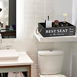 CuffUp Bathroom Decor Box, Toilet Paper Basket 2 Sides Signs Farmhouse Bathroom Basket Toilet Basket Tank Topper Rustic Farmhouse Home Decor for Livingroom Kitchen（One Black Rope box）