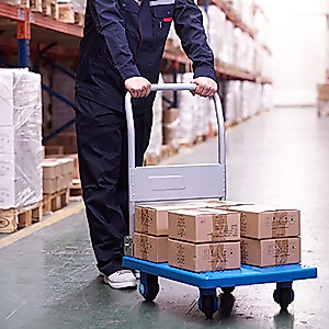 Generic Hand Truck Plastic Platform Truck with Mute Wheels and Foldable Metal Handle for Transport Baggage Books Moving Push Hand Trolley High Load Folding Cart (Size : 300-mutetone), Black,blue