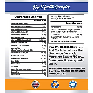 Hip and Joint Dog Supplement - Pets Total Health Support - for Dogs and Cats - Healthy Joints Eyes Teeth Hair Skin - Bilberry for Dogs - 1 Bottle (60 Tablets)