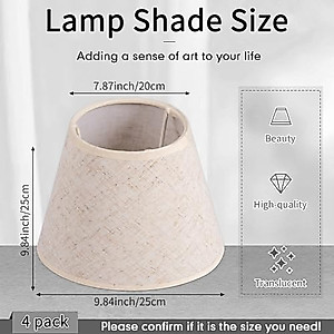 Amorettise 4-Pack Natural Linen Lamp Shades, Drum Lampshades 7.8" Top x 9.8" Bottom x 9.8"High, Small Lampshade Covers Required Assembly for Table Lamp, Bedside Lamp, Spider Fitter, Flaxen