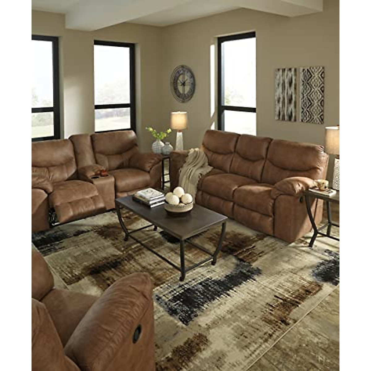 Signature Design by Ashley Boxberg Oversized Faux Leather Manual Pull Tab Reclining Sofa, Brown
