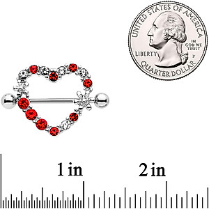 Body Candy 14G Nipplerings Piercing 9/16" 316L Steel 2Pc Clear Red Accent Lovers Heart Nipple Ring Set 14mm