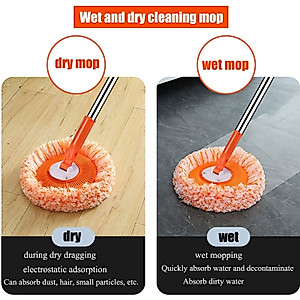 360° Rotatable Adjustable Wall Cleaning Mop for Cleaning Floor Kitchen Tile Walls Ceilings, Long Handle Commercial Dust Mop with 2 Microfiber Pad (Size : 68.9in)