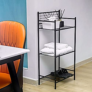 Kimzda 3-Tier Metal Shelf Free Standing Bathroom Tower Storage Rack Corner Rack for Bathroom Laundry Kitchen Office, with 4 Pieces Coat Hook, Black