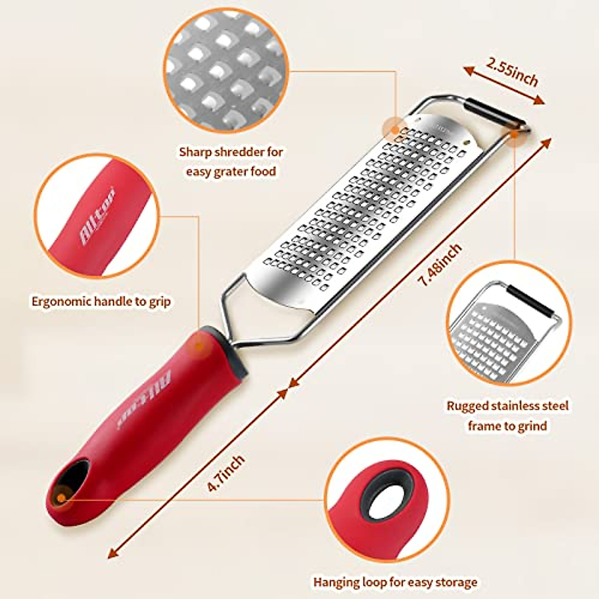 ALLTOP Lemon Zester Grater,Stainless Steel Wide Blade with Handle&Protective Cover for Cheese Citrus Ginger Garlic Nutmeg Chocolate Vegetables Fruits,Pro Kitchen Tool - Medium Fine Shred