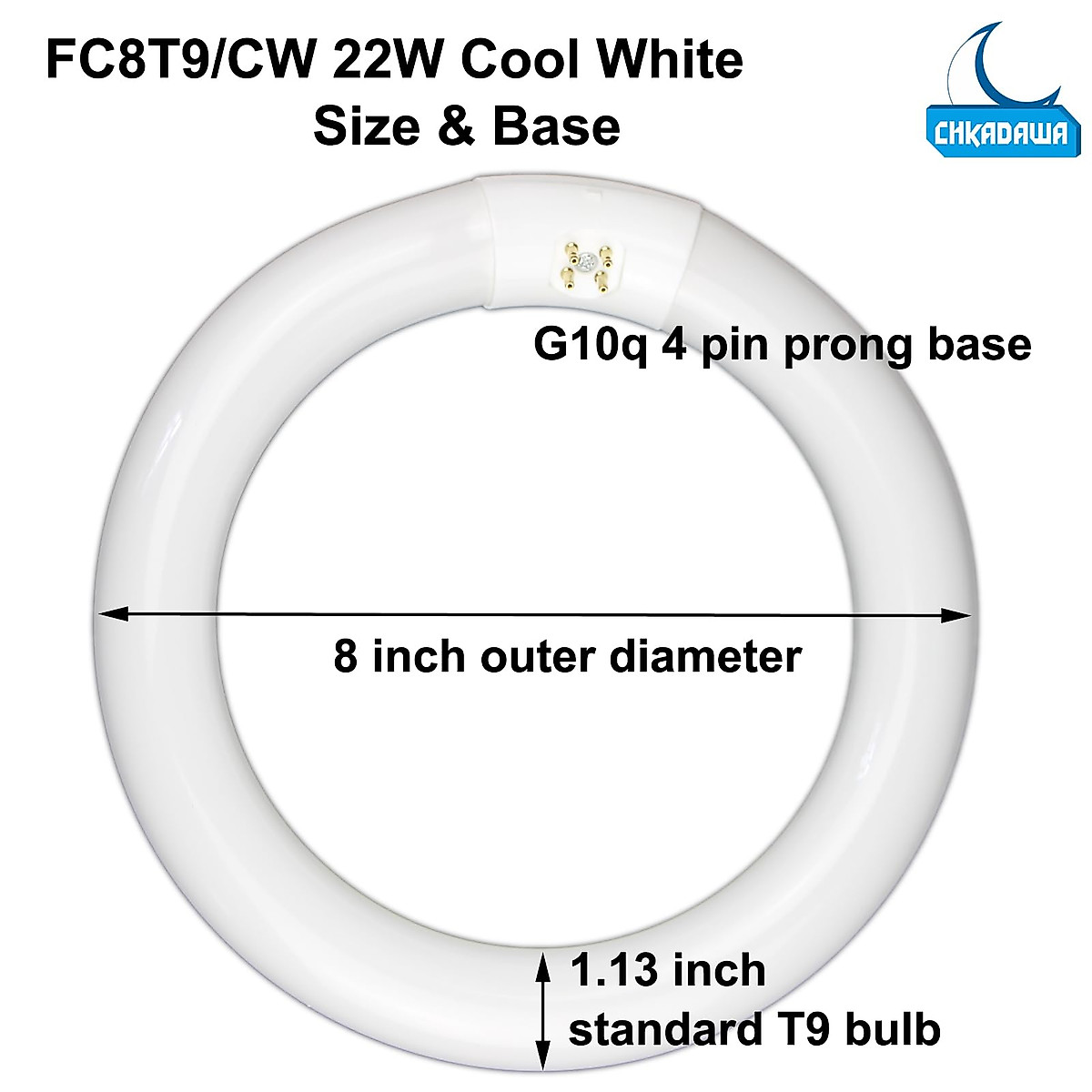 CHKADAWA FC8T9/CW Circular Fluorescent Light Bulb, 8 Inch Round T9 22W Circline Bulbs Replacement for Circle Ceiling Fixture, Cool White 4100K 1350 Lumens, G10q 4 Pin Base, 2 Pack
