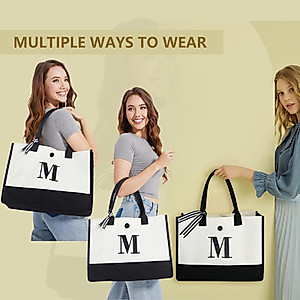 BeeGreen Birthday Gifts for Women 13oz Canvas Tote Bag For Women Who Have Everything Embroidery Unique Gifts For Teacher Gifts For Mom Monogram Beach Tote for Friends Sister Her Girls M