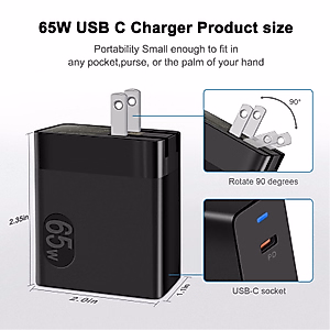 65W 45W Dell Chromebook Charger Replacement, GaN USB-C Laptop Charger for Dell Latitude 5420 7420 5520 7390 7370 5285 5289 5290 7275 7285 7400 7410 5179