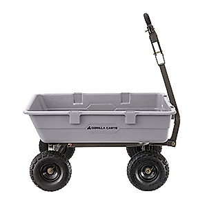 Gorilla Carts 800 Pound Capacity Heavy Duty Poly Yard Garden Steel Dump Utility Wheelbarrow Wagon Cart with 2 in 1 Towing ATV Handle, Gray
