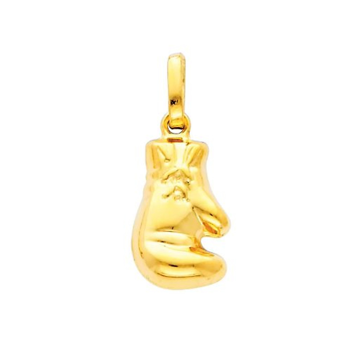 The World Jewelry Center 14k REAL Yellow Gold Boxing Glove Pendant with 1.5mm Flat Open Wheat Chain Necklace - 24"
