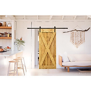 Jforest DIY 84in X Shape Barn Door with Hardware & Handle Included, Heavy Duty, Sliding Door Hardware, Pre-Drilled Barn Door, Solid Wood Material, Barn Door Made in USA. (Walnut) (42" x 84")