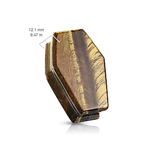 Pierced Owl Natural Tiger Eye Stone Coffin Shaped Double Flared Plug Gauges, Sold as a Pair (25mm (1"))