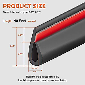 40 Feet Rubber Edge Trim Seal Strip, BISOTHAI Self-Adhesive Rubber U Channel Weather Stripping for Car Doors, Hatches, and Glass, Steel Plates, Easy Cut to Size with Tailor Scissors(Black)