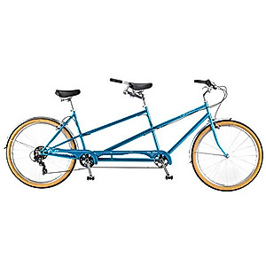 Schwinn Twinn Classic Tandem Adult Beach Cruiser Bike, Double Seater, Low Step Steel Frame, 7-Speed, 650c Urban Tires, Alloy Caliper Brakes, Medium Frame, Blue